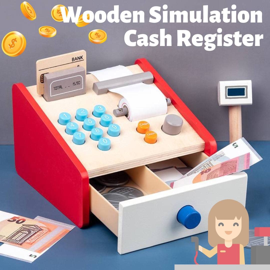 Wooden Cash Registers with Scanner Wooden Cashier Grocery Check Out ...