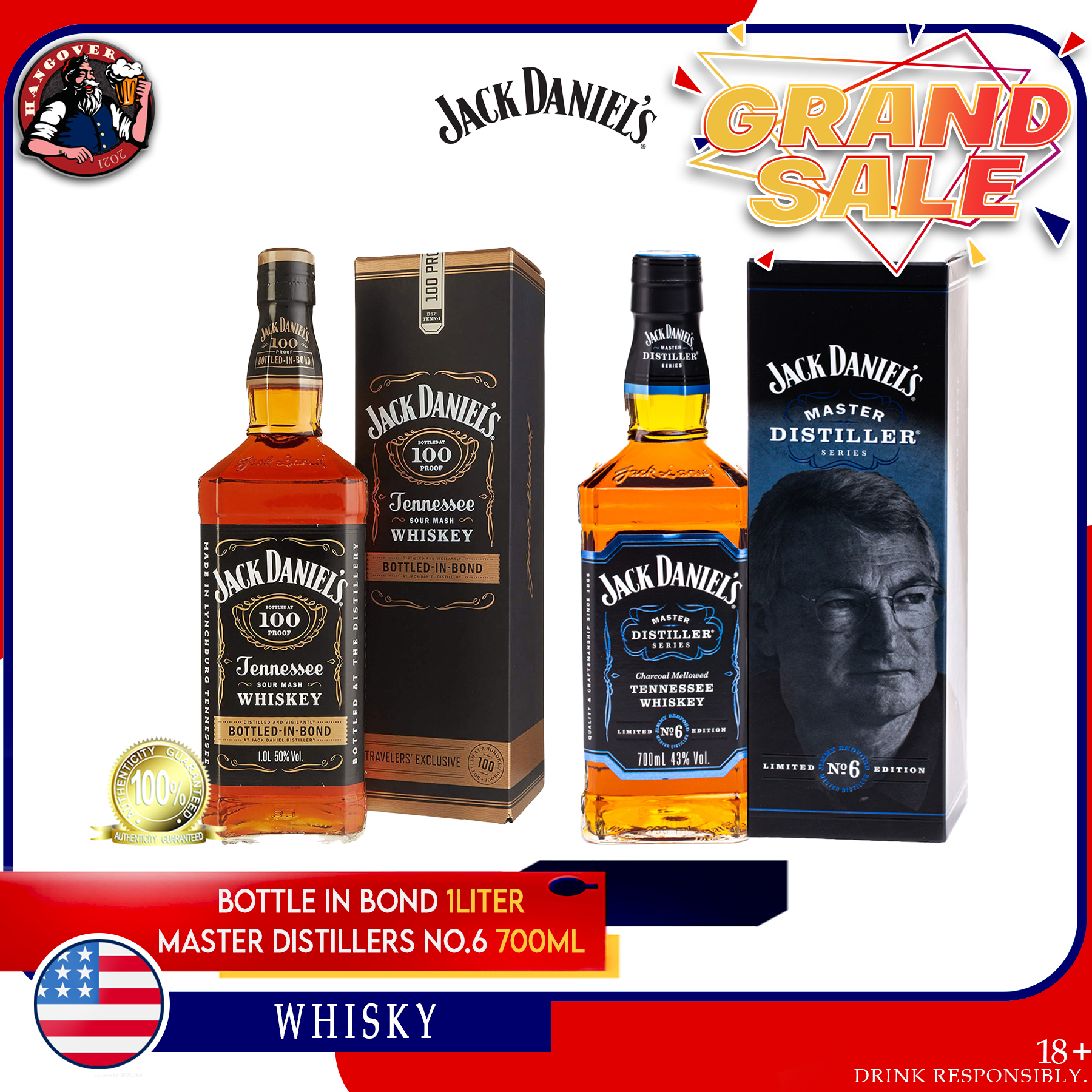 Jack Daniel's Bottled in Bond 1 Liter ( NO BOX ) + Jack Daniel's Master ...