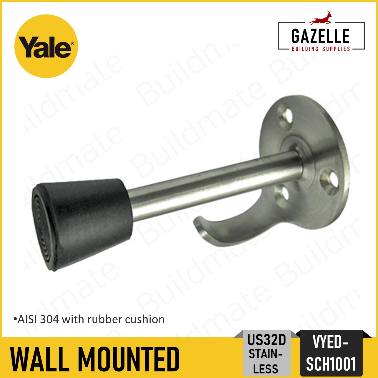 Yale Essential Wall Mount Door Stopper w/ Coat Hook VYED-SCH1001-US32D ...