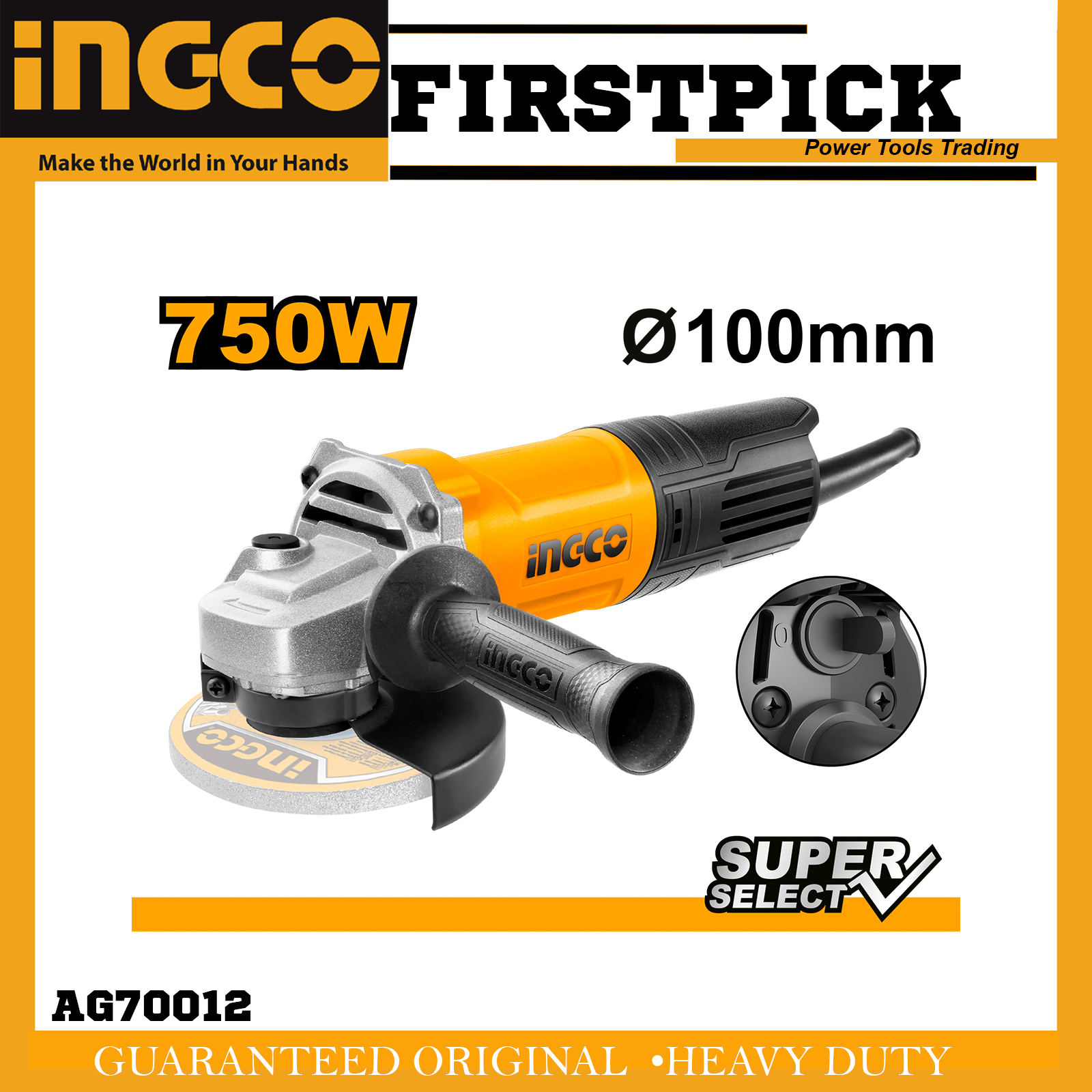 INGCO INDUSTRIAL Angle Grinder 750W SUPER SELECT AG750162/AG70012 ...