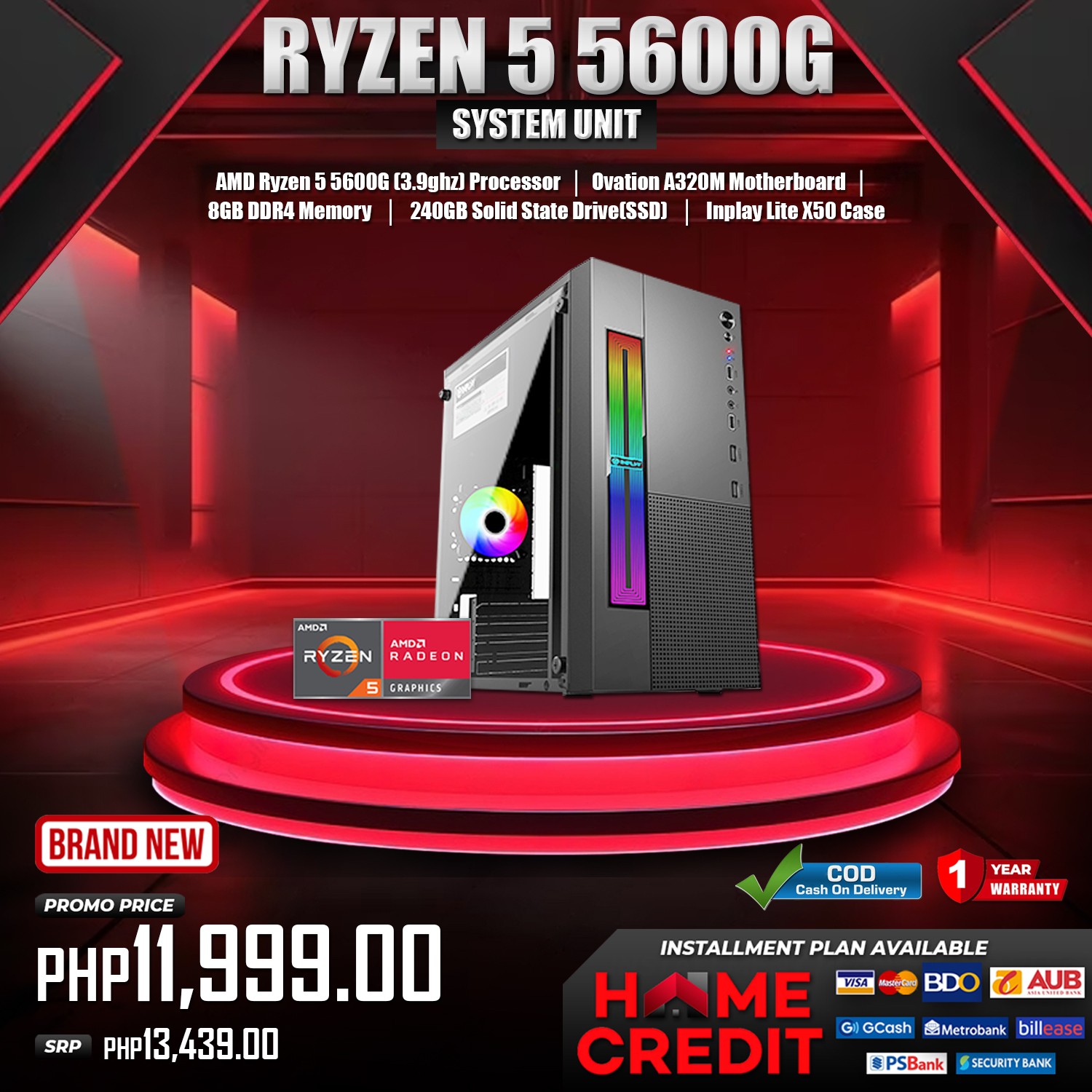 BRANDNEW System Unit CPU INPLAY Casing-AMD Ryzen 5 5600G 3.9ghz-8gb ...