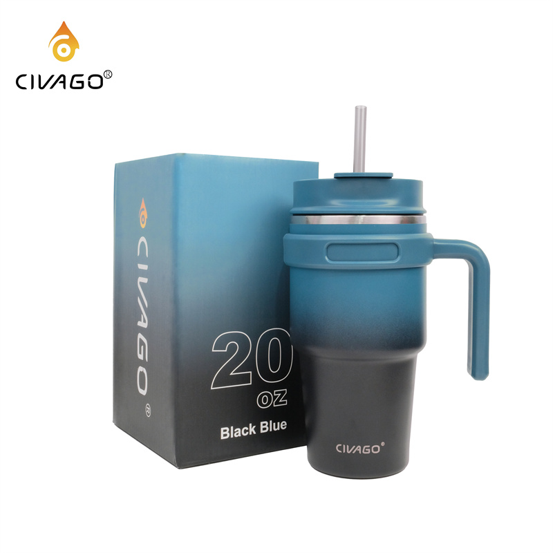 CIVAGO Vacuum Insulated Tumbler with Straw and Handle 590ML Leakproof ...