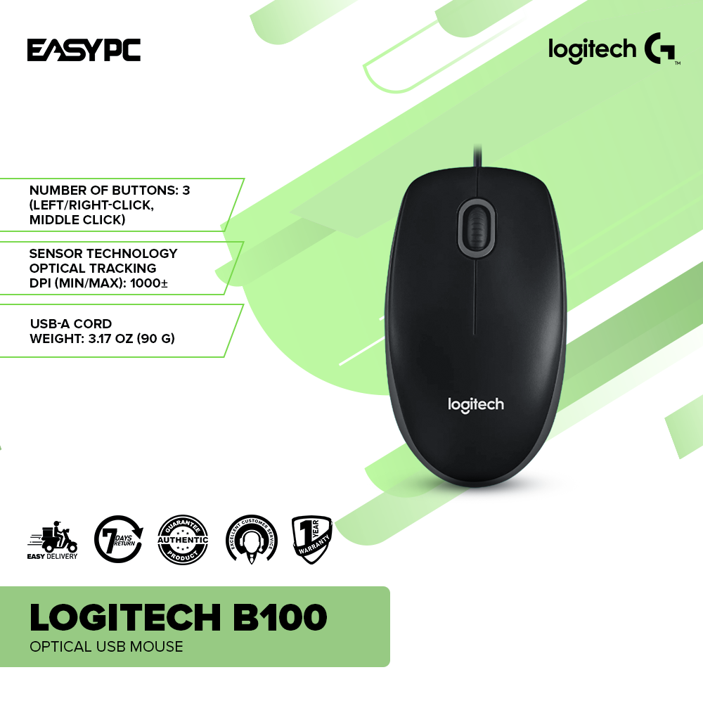 EasyPC | Logitech B100 Optical USB Mouse For Desktop PC or Laptop ...