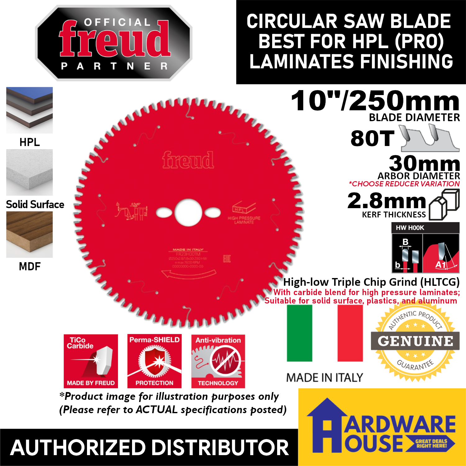 ORIGINAL FREUD 10" 80T Best For HPL Carbide Saw Blade TCT Melamine ...