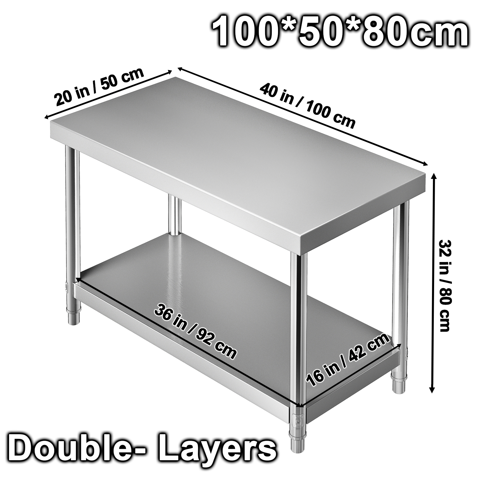 2 Layer Stainless Kitchen Table Commercial Kitchen Prep Table 100% ...