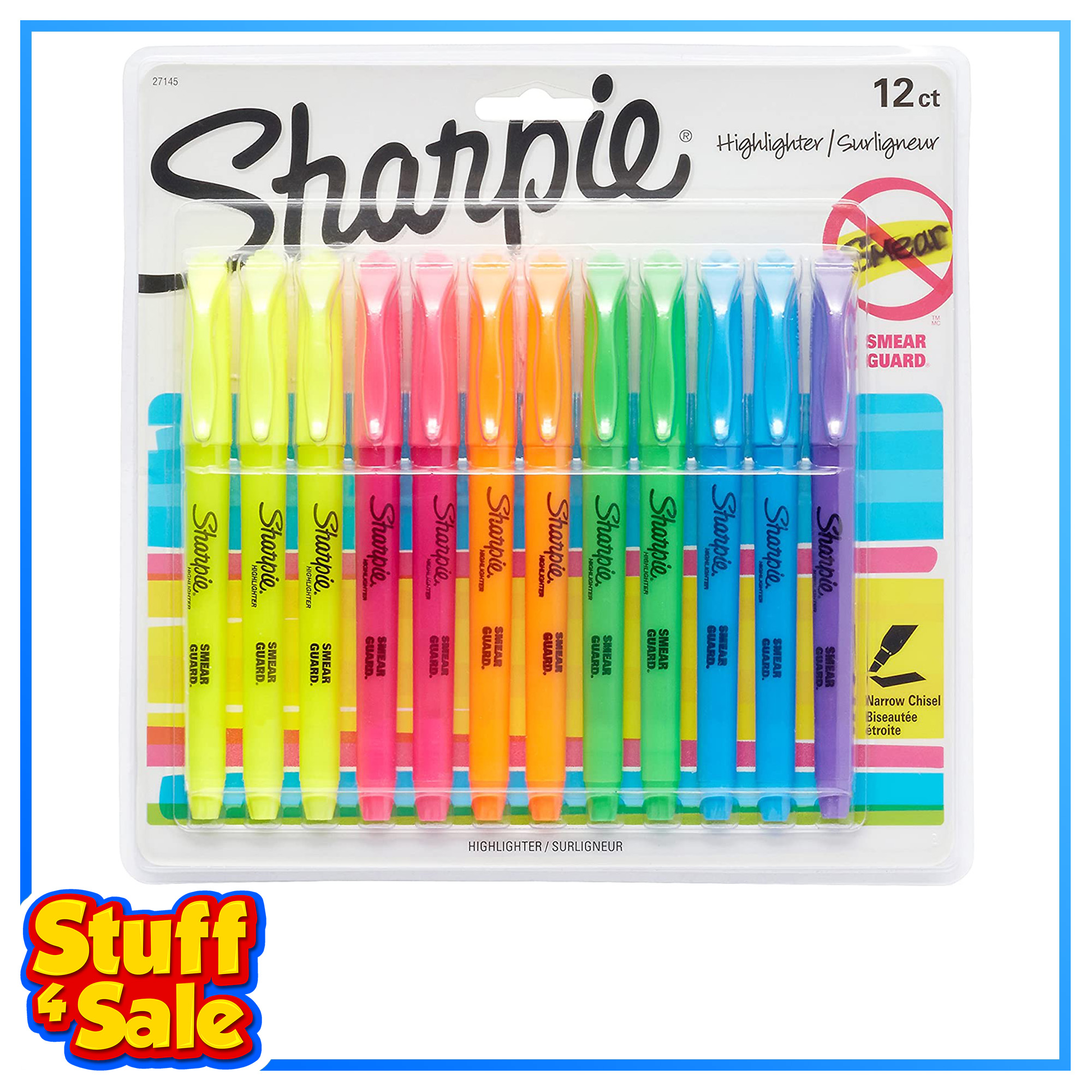 Sharpie 27145 Pocket Highlighters, Chisel Tip, Assorted Colors, 12 ...