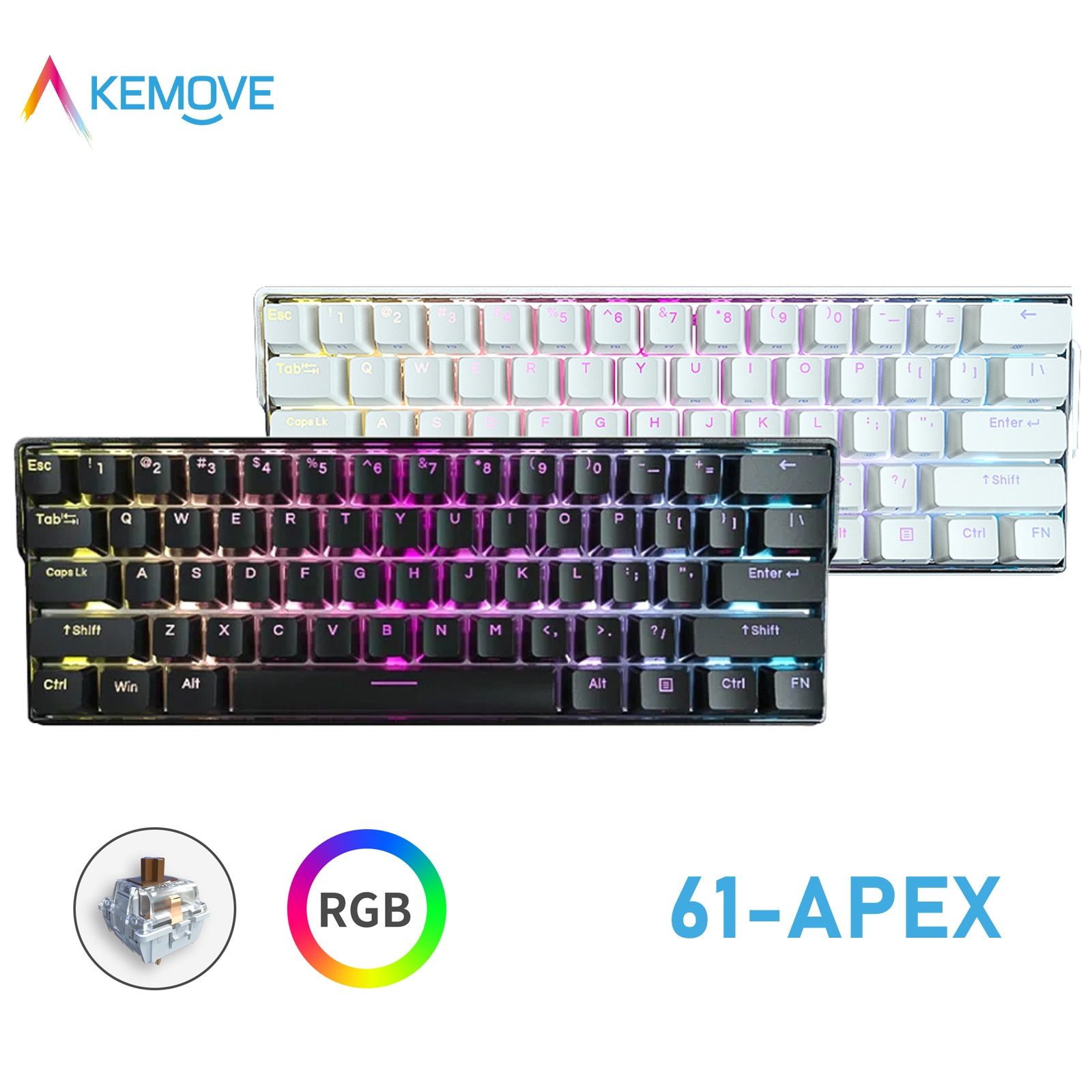 Kemove 61-APEX 60% Wireless Bluetooth Mechanical Keyboard RGB Backlit ...