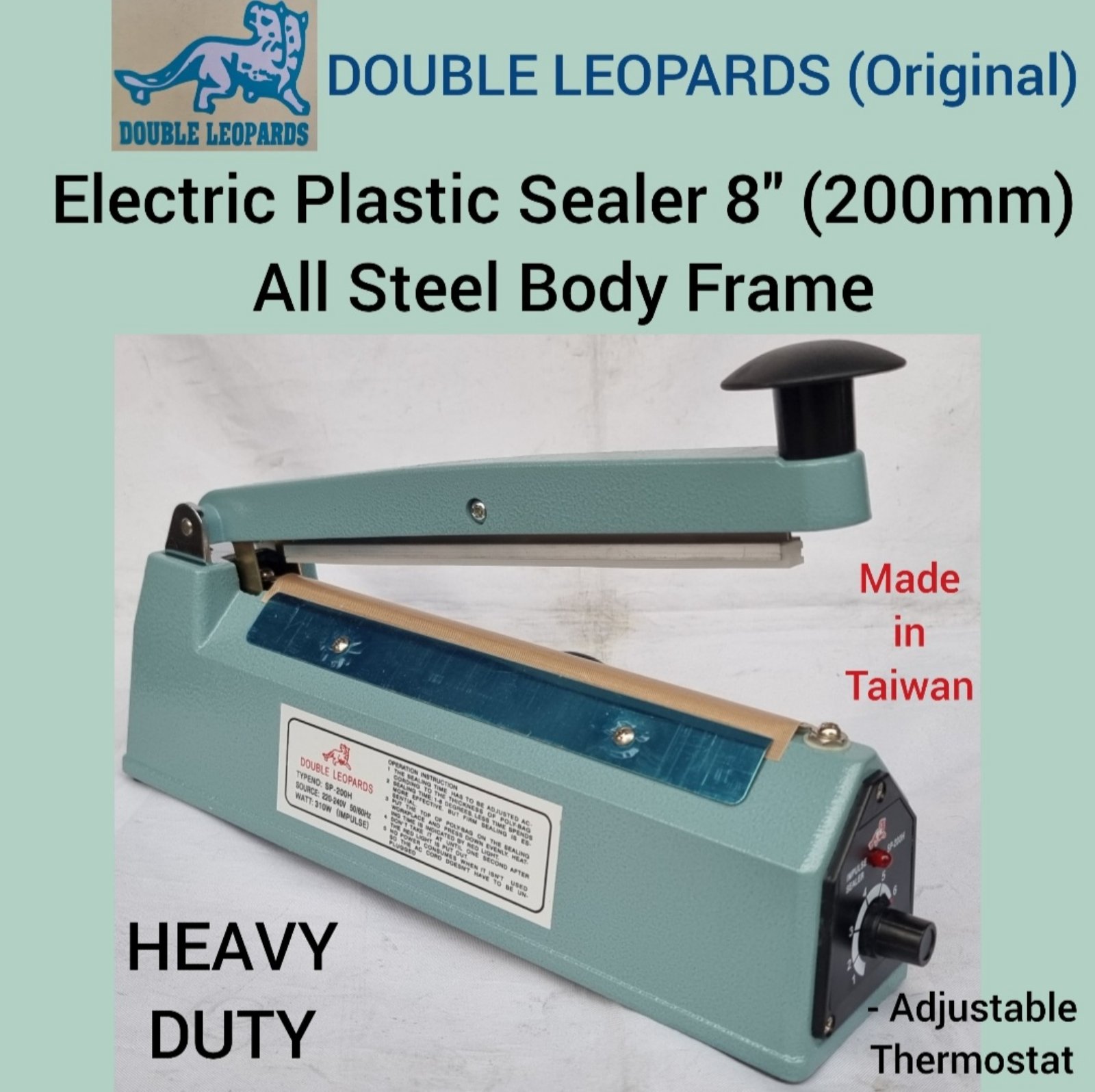 DOUBLE LEOPARDS Original Electric Plastic Sealer 8" 200mm HEAVY DUTY ...