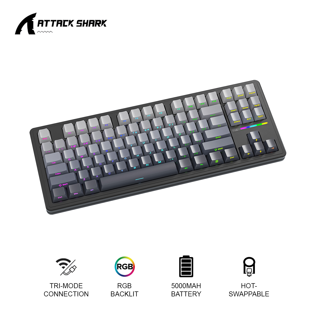 Attack Shark M87 PRO V2 Tri Mode Gasket Mounted Wireless Hot Swappable ...