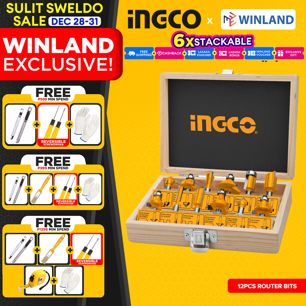 INGCO by Winland Router Bits SET 12PCS/SET 1/4" (6mm) AKRT12141 | Lazada PH