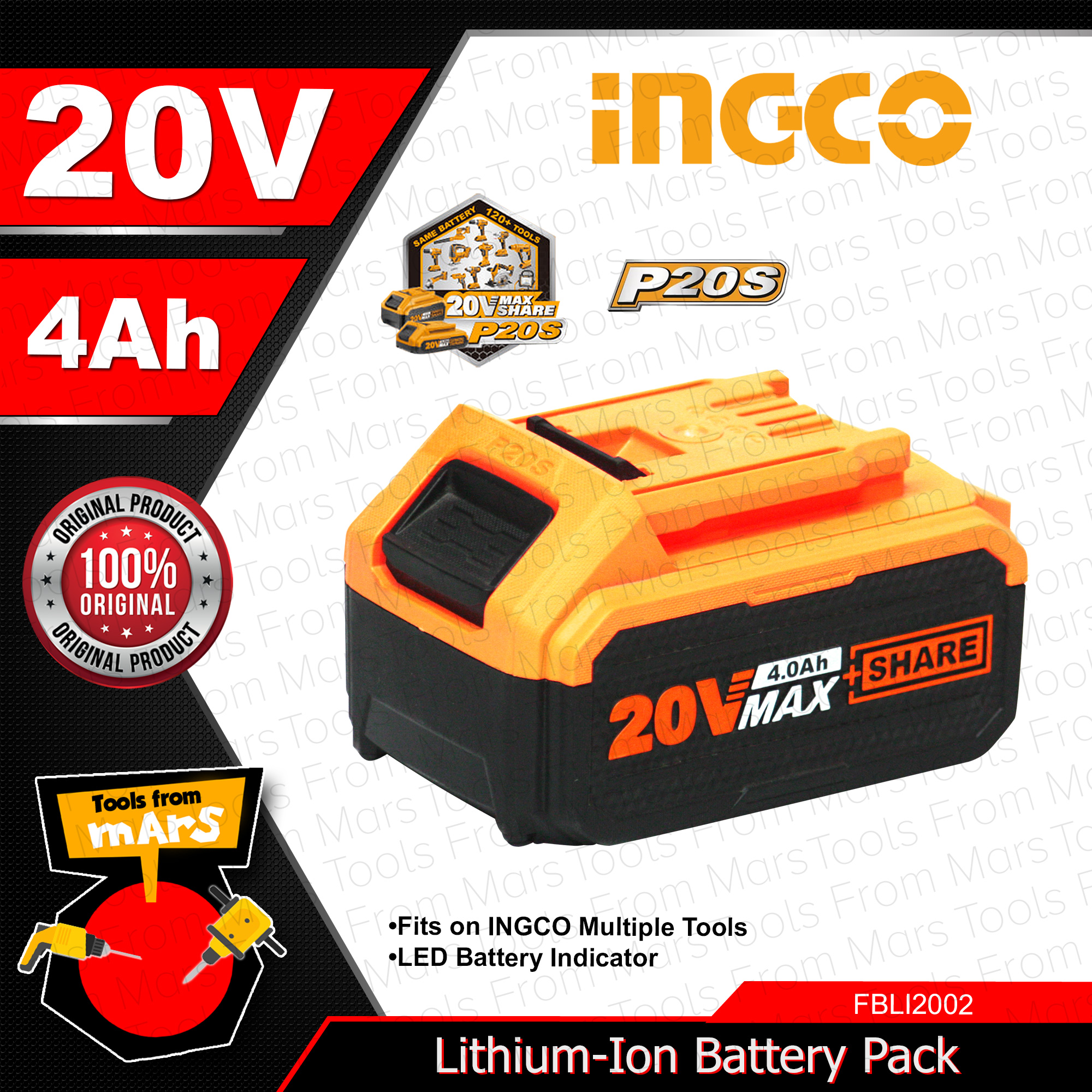 INGCO Lithium-Ion Battery Pack 20V 4.0Ah | 6.0Ah | 7.5Ah (SOLD PER ...