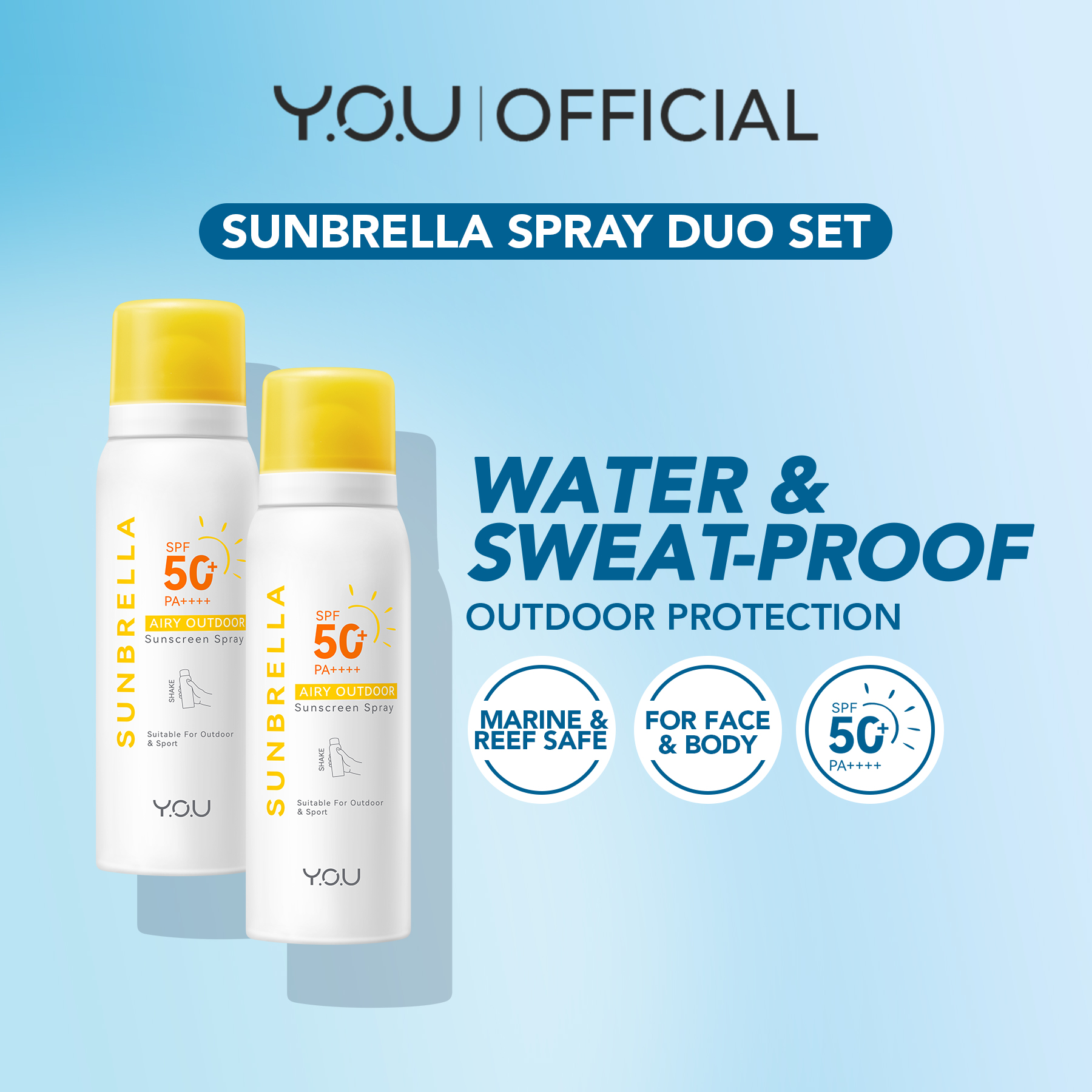 Y.O.U Sunbrella Airy Outdoor Sunscreen Spray SPF 50+ PA++++ | Face ...