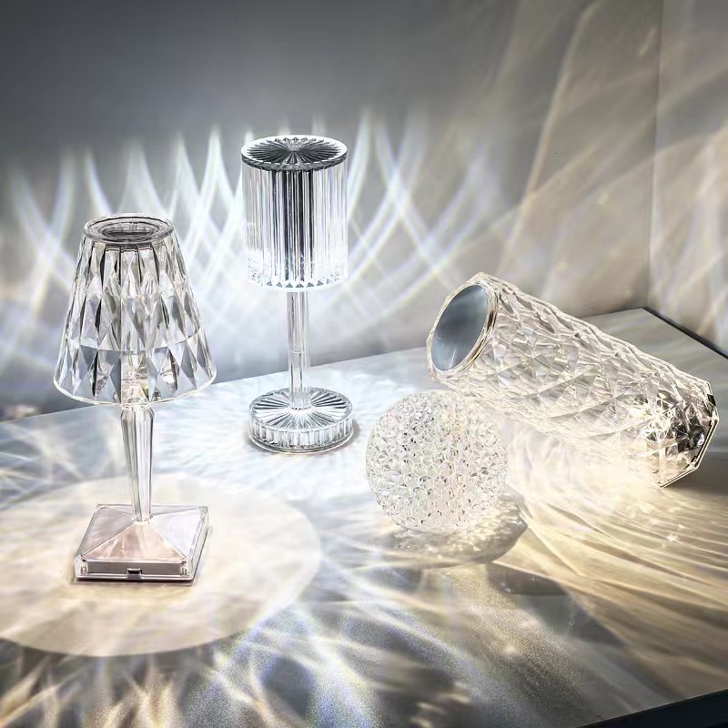 Crystal lamp Bedside Lamp Shade Desk Diamond Crystal 3D Decor Ins Mini ...