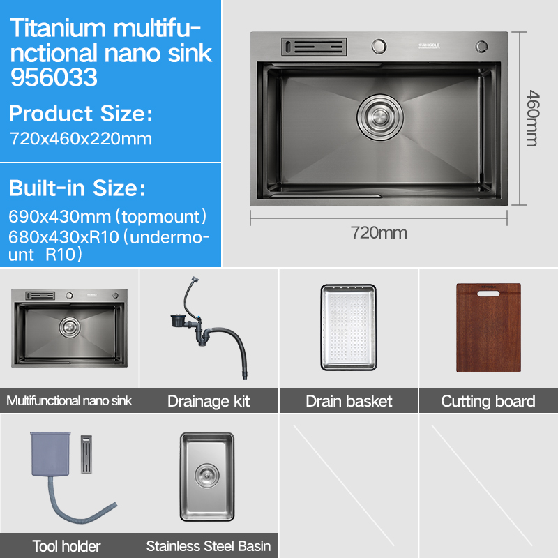 HIGOLD Black Titanium Nano 304 Stainless Steel Sink Thickened Handmade ...