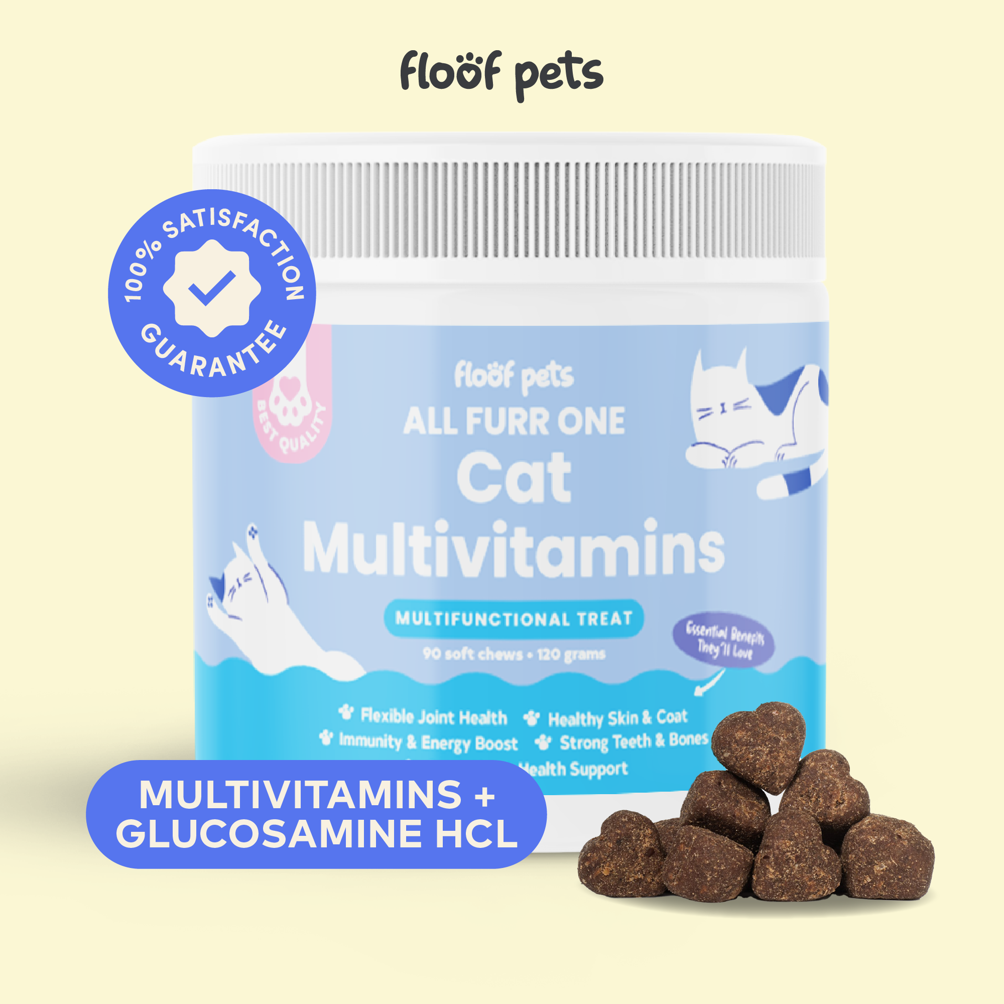 Floof Pets Cat Multivitamin Treat 90 Chew Jar (Healthy Supplement Snack ...