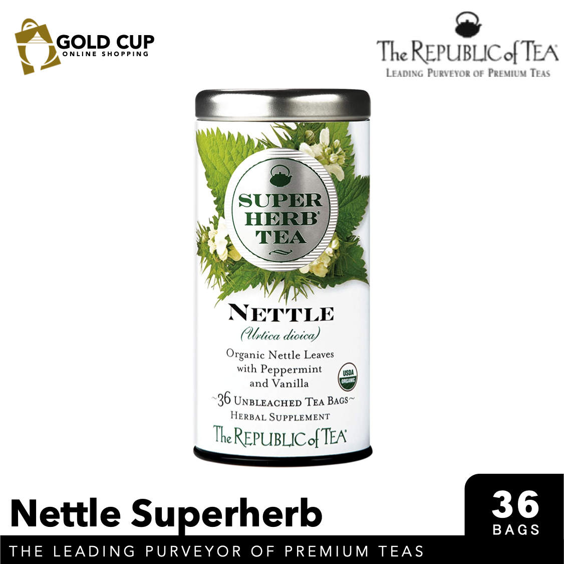 Republic Of Tea Organic Super Herb Nettle Tea 36 Tea Bags (The Republic ...