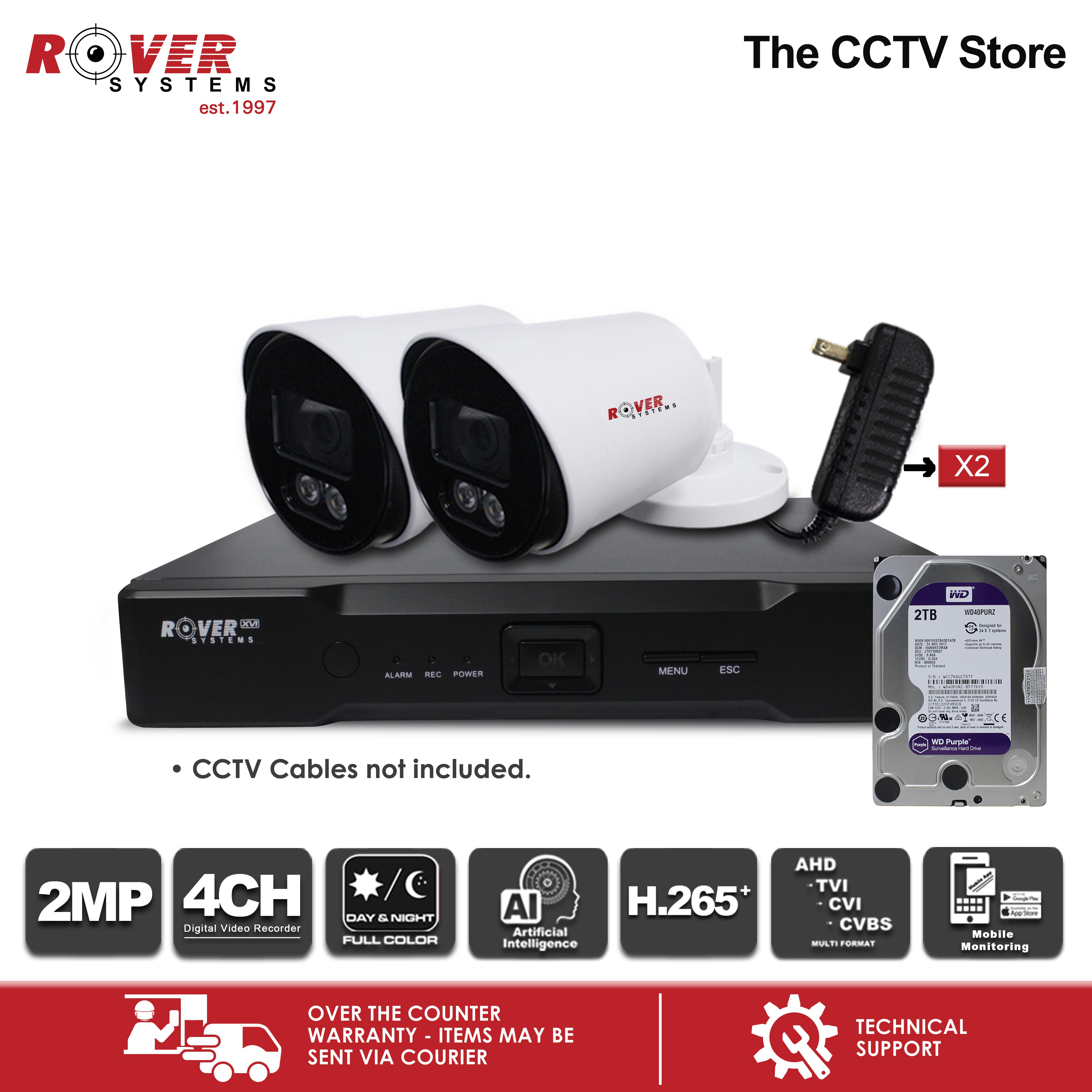 Rover 4CH DVR + 2 units 2MP Full Color CCTV Cameras (2-Outdoor Bullet ...