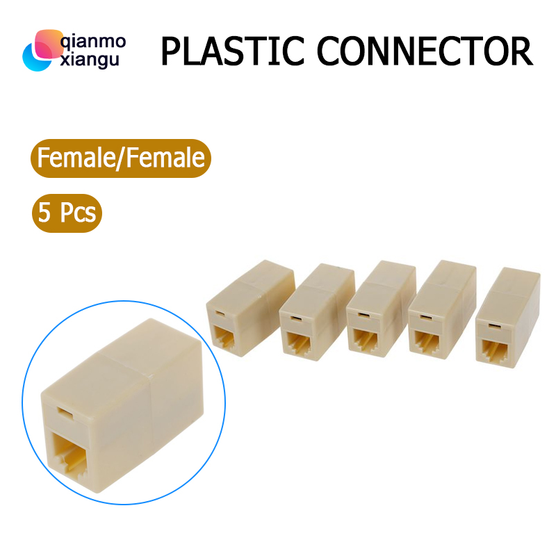 5 Pcs Beige Plastic RJ11 6P4C Female/Female Telephone Cable Inline ...