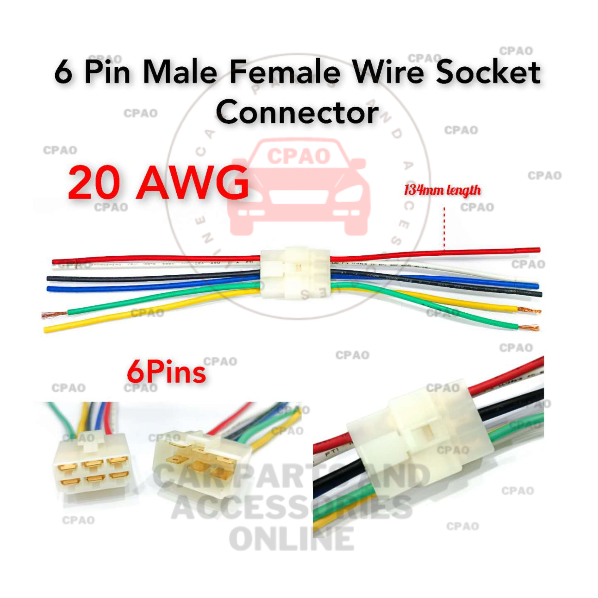 CPAO (PURE COPPER) Car 6 Terminal Auto Socket 6 Pin (Male and Female ...