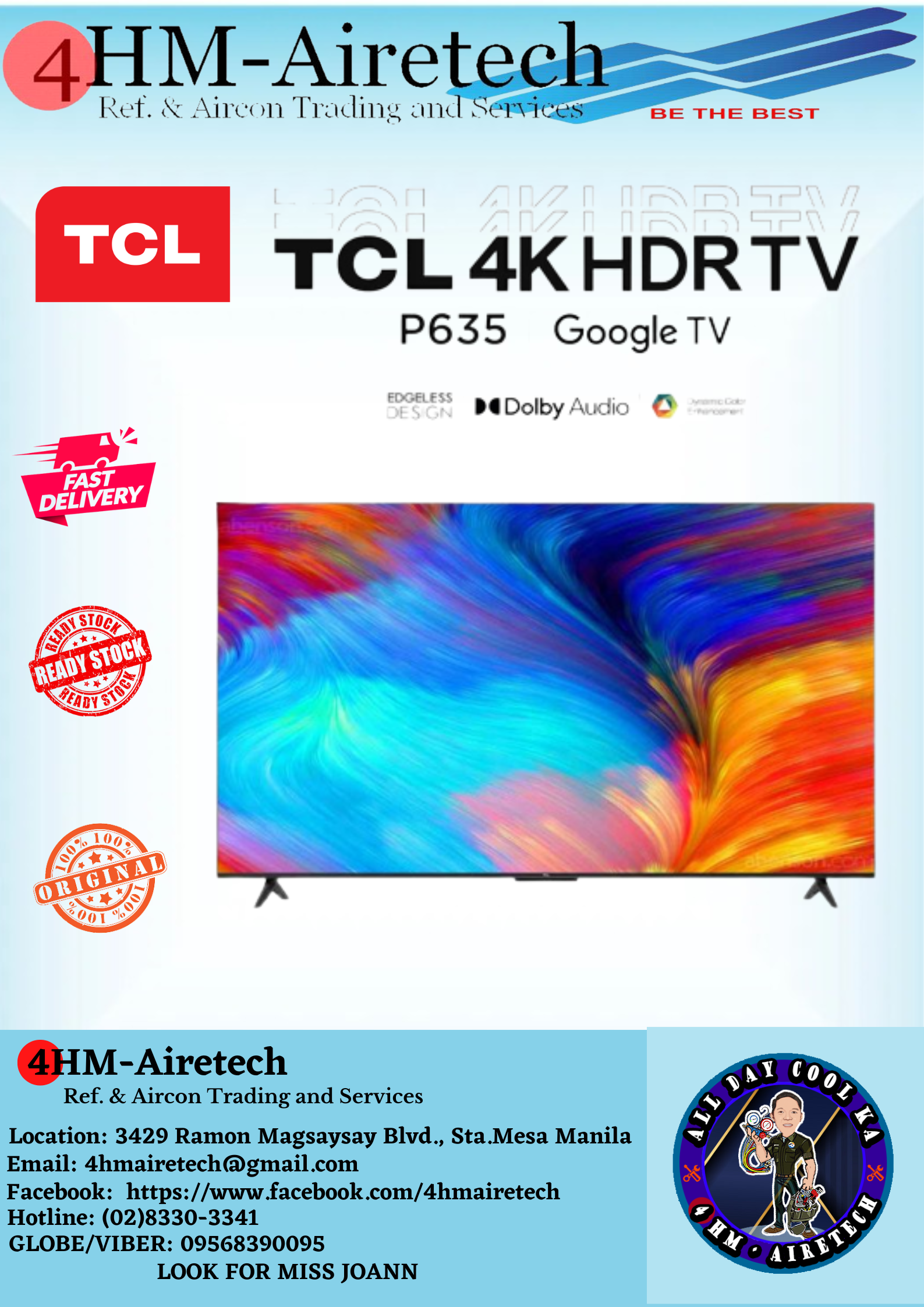 FOURHM TCL (43P635) 43INCHES 4K HDR Google TV | Lazada PH