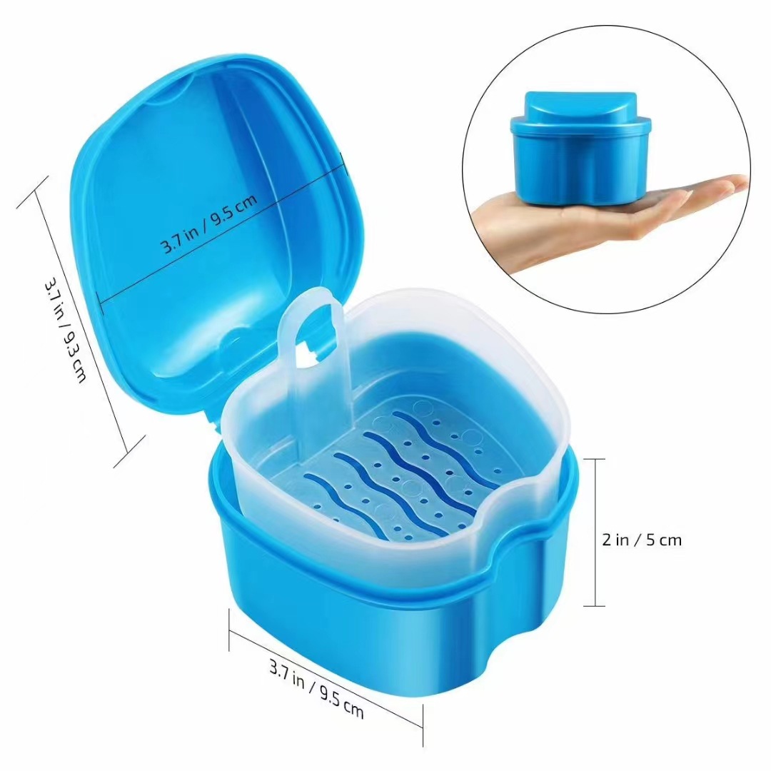 False Teeth Storage Box with Hanging Net Container Denture Bath Box ...