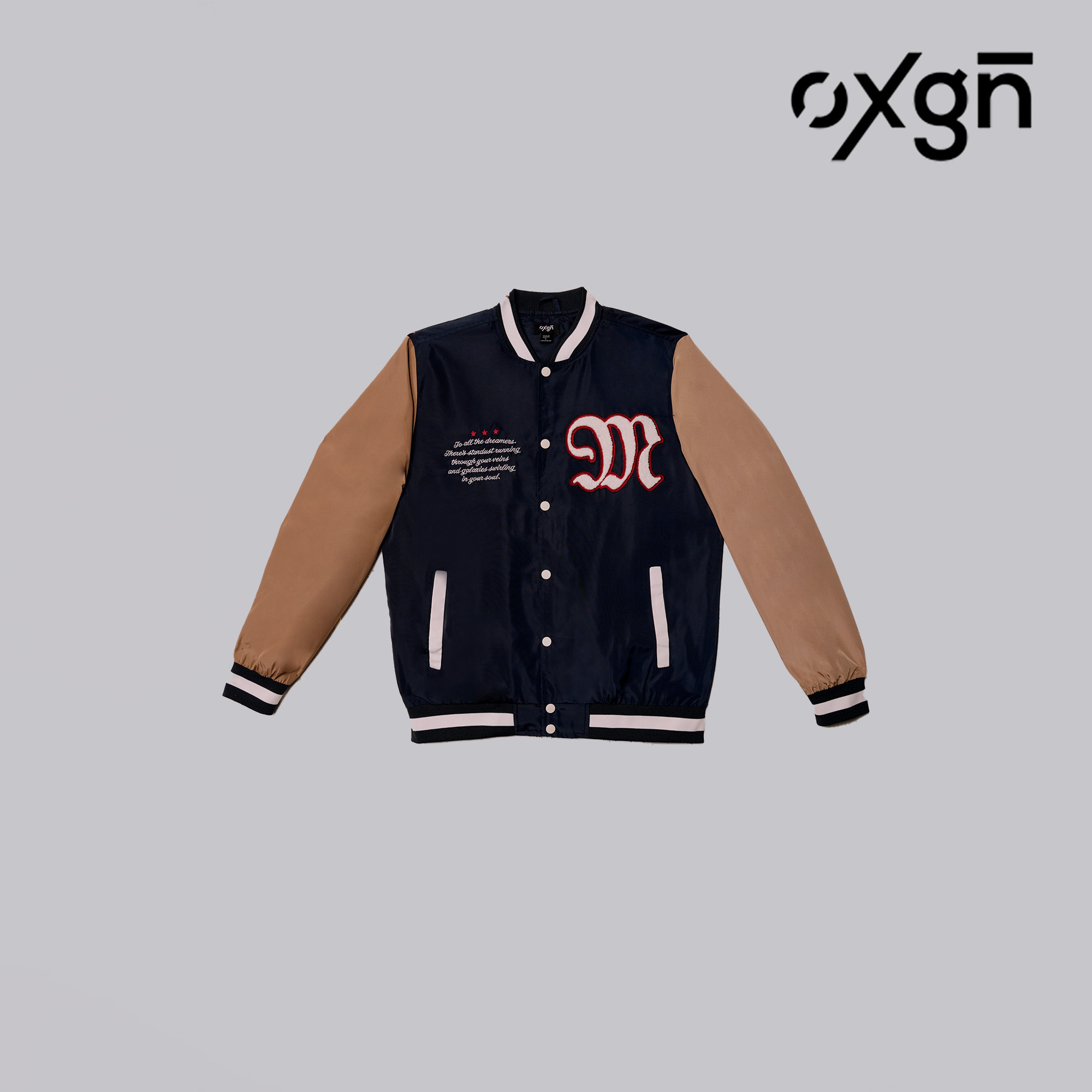 OXGN Varsity Jacket With Patch And Embroidery for Men (Navy Blue ...
