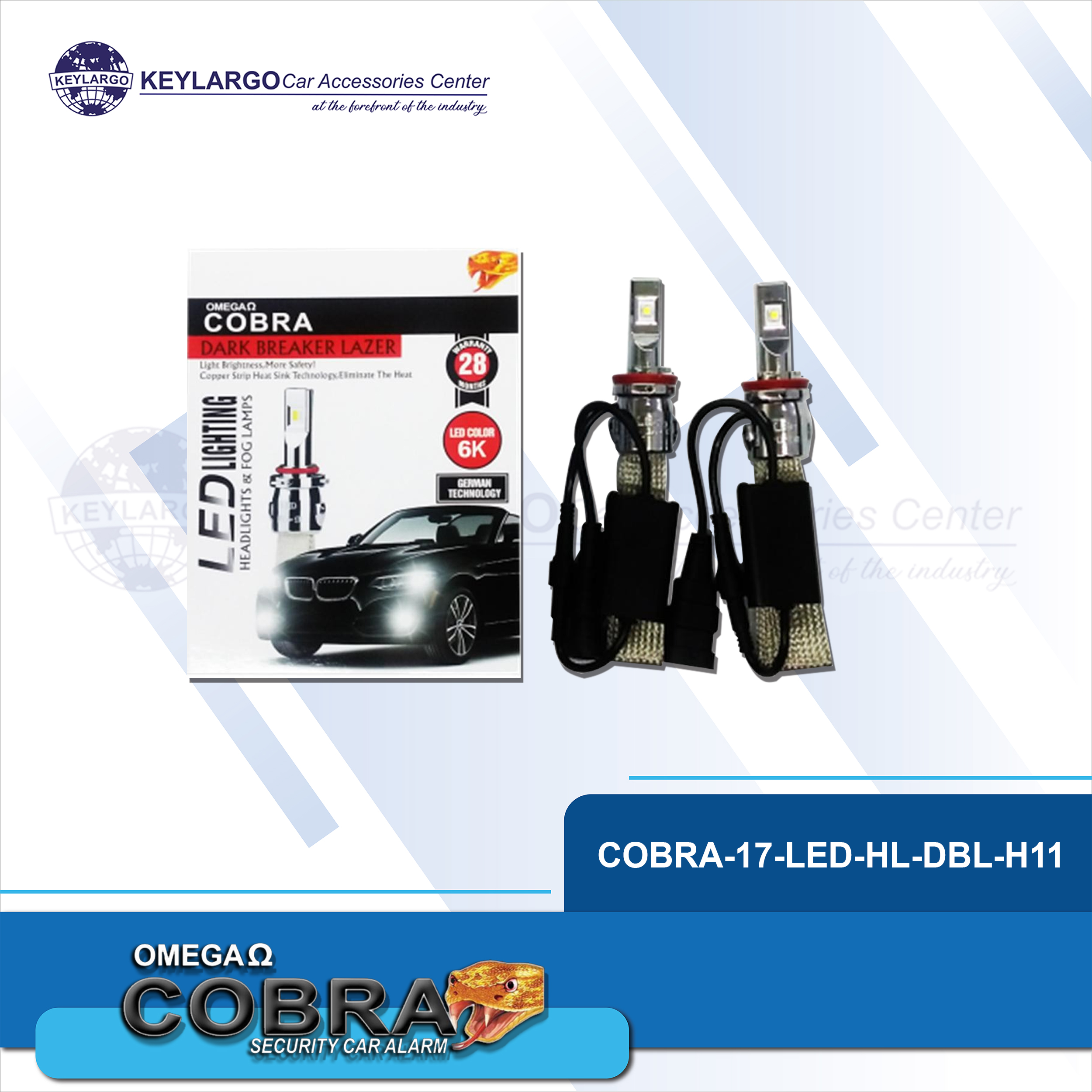 COBRA LED HEADLIGHT , 6000 LUMEN ,DARK BREAKER LAZER, 2PCS (SET) H11 ...