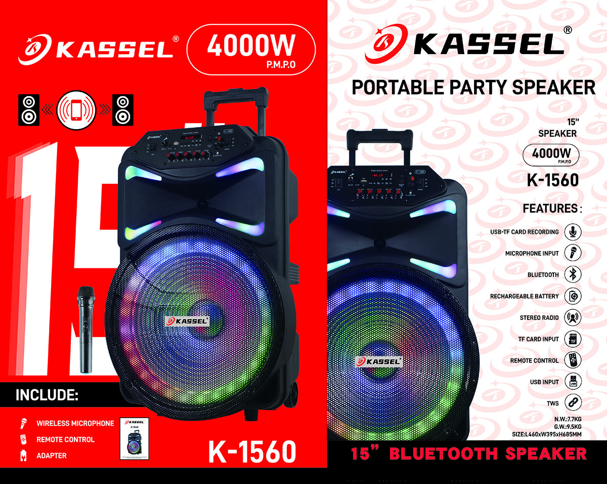 FREE USB KASSEL 15" Inches Bluetooth Trolley Speaker With Party Light ...