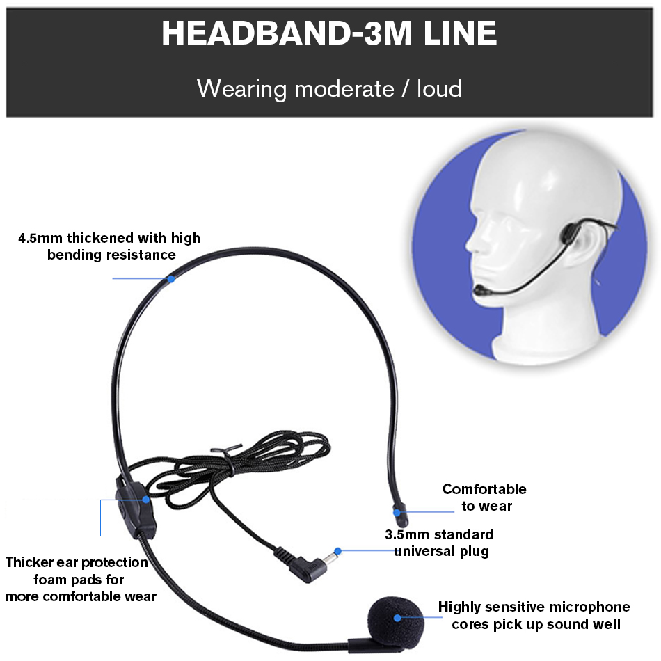 Vocal Wired Headset Neck Microphone Recorder For Voice Amplifier ...