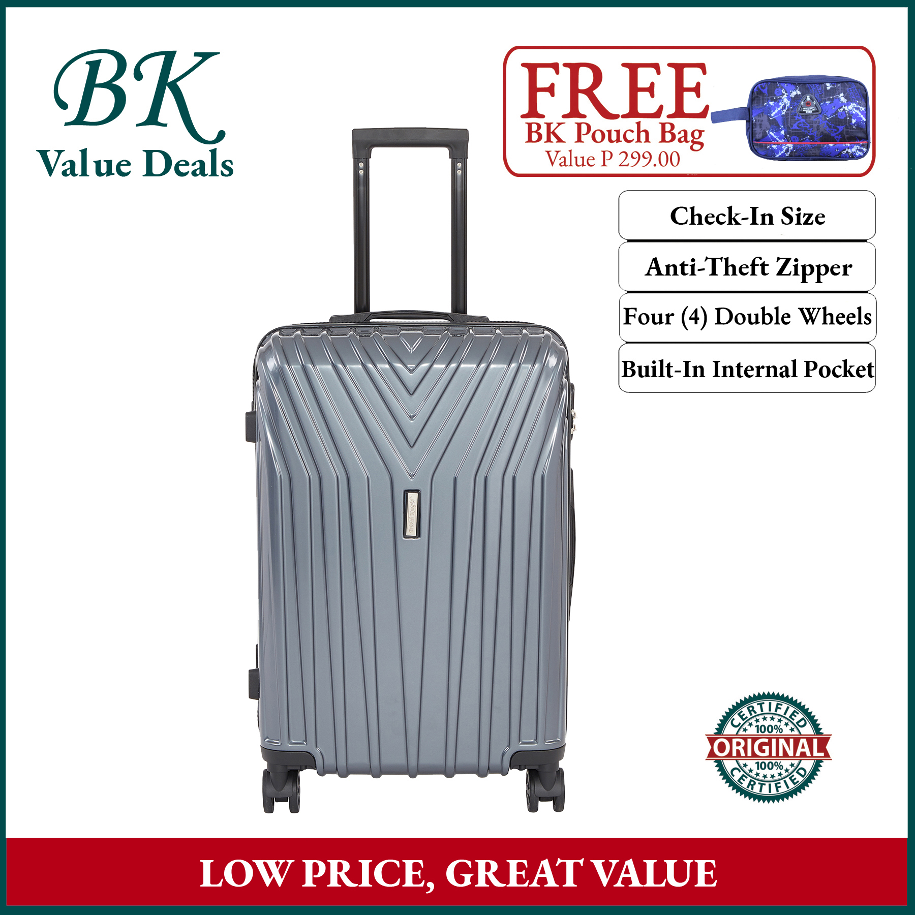 British Knight BHP301ZT BVD Dark Grey (24 inch) Medium Luggage (Free ...