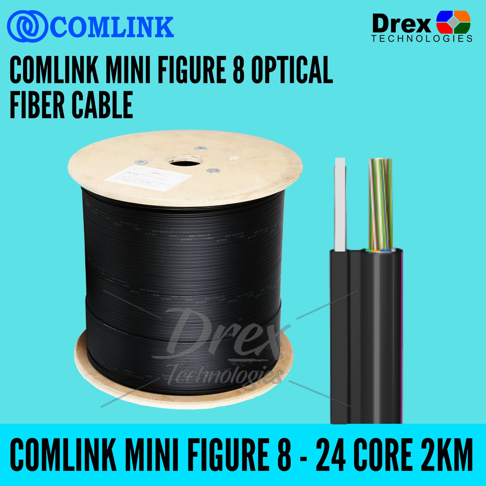 24Core 2KM Comlink Mini Figure 8 Fiber Optic Cable Singlemode Outdoor ...
