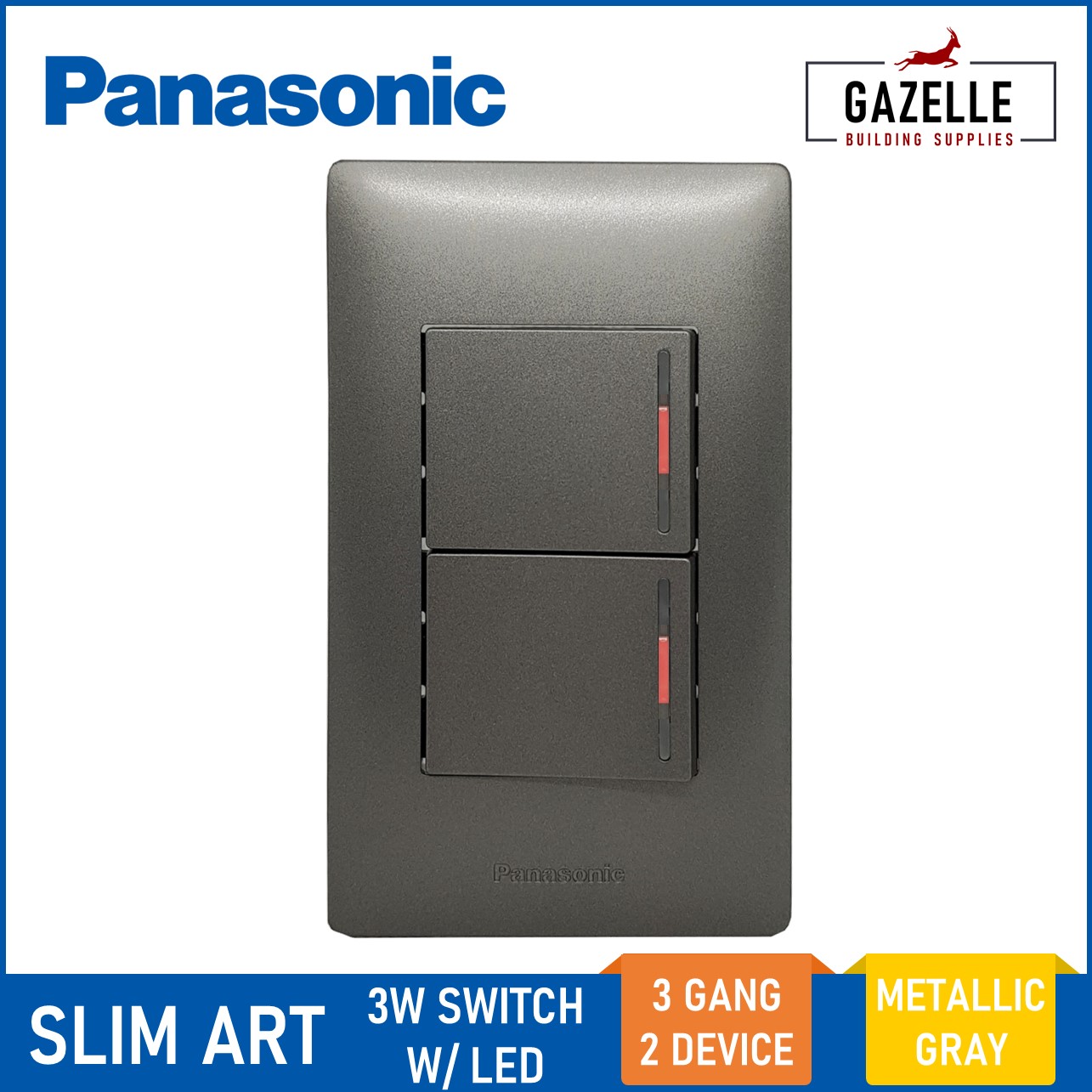 Panasonic Slim Art 3 Way Illuminated Switch (LED) - 3 Gang 2 Device ...