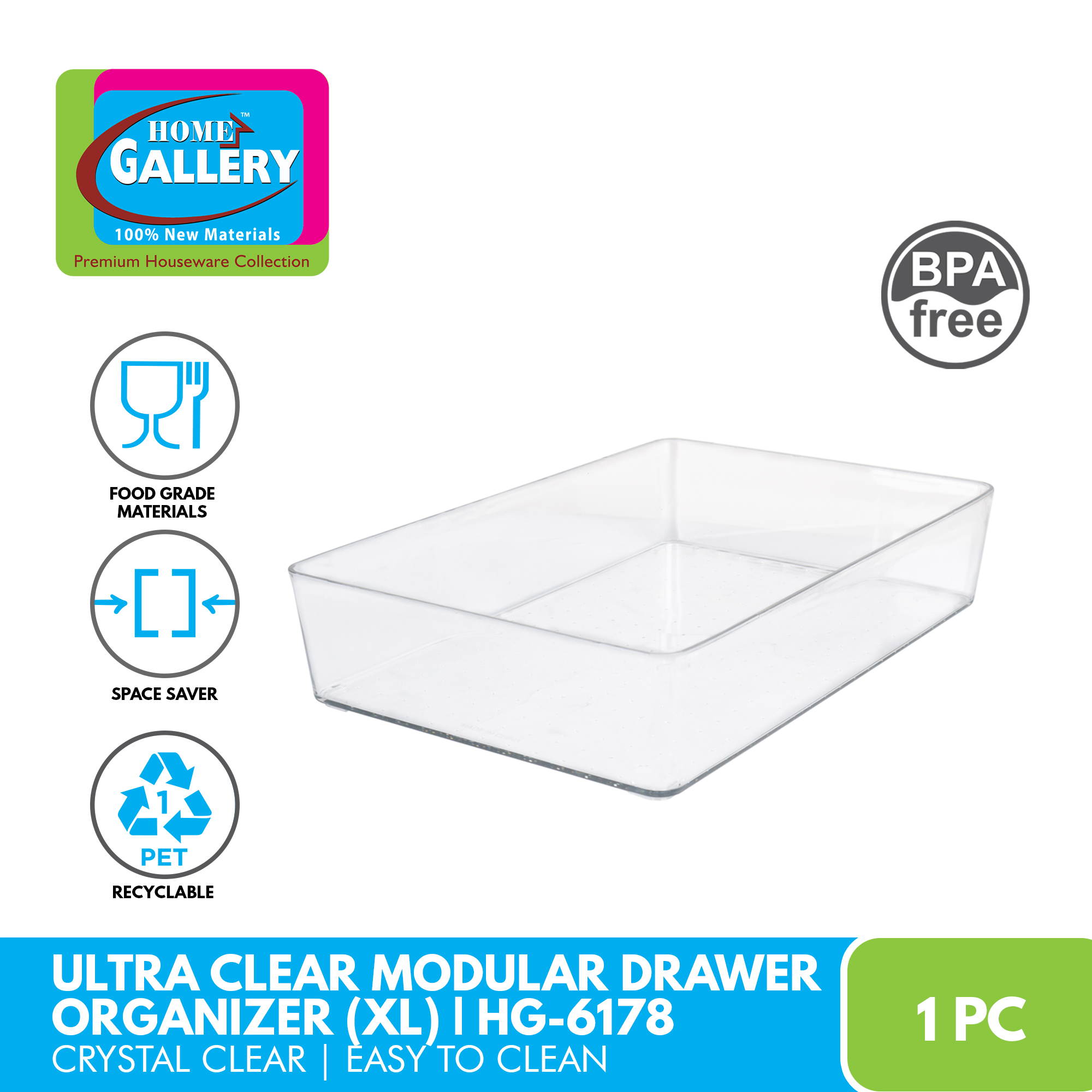 Home Gallery Ultra Clear Modular Drawer Organizer (XL) | Plastic Desk ...