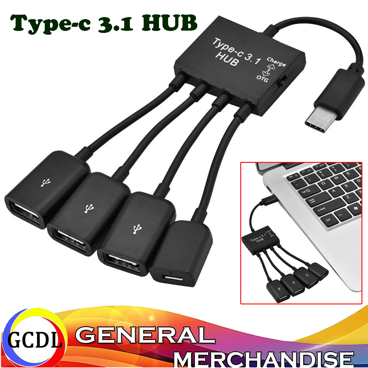 USB Type C OTG Cable 4 Port Hub Adapter USB 3.1 Type C Hub to USB 2.0 ...