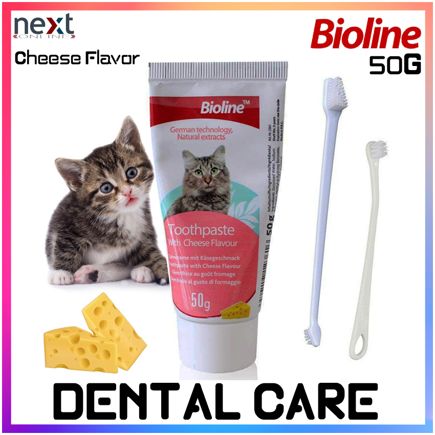 Bioline Toothpaste with Cheese Flavor 50g for Cats Dental Hygiene Set ...