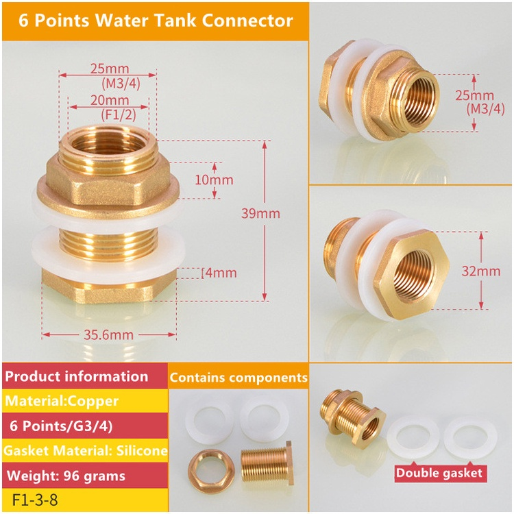 Solid Brass Water Tank Connector Fittings Leak-proof ' M3/4/6' Adapter ...