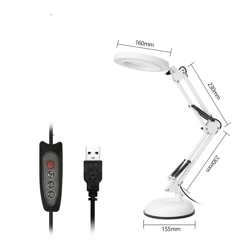 Foldable Professional 8X Magnifying Glass Desk Lamp Magnifier LED Light ...