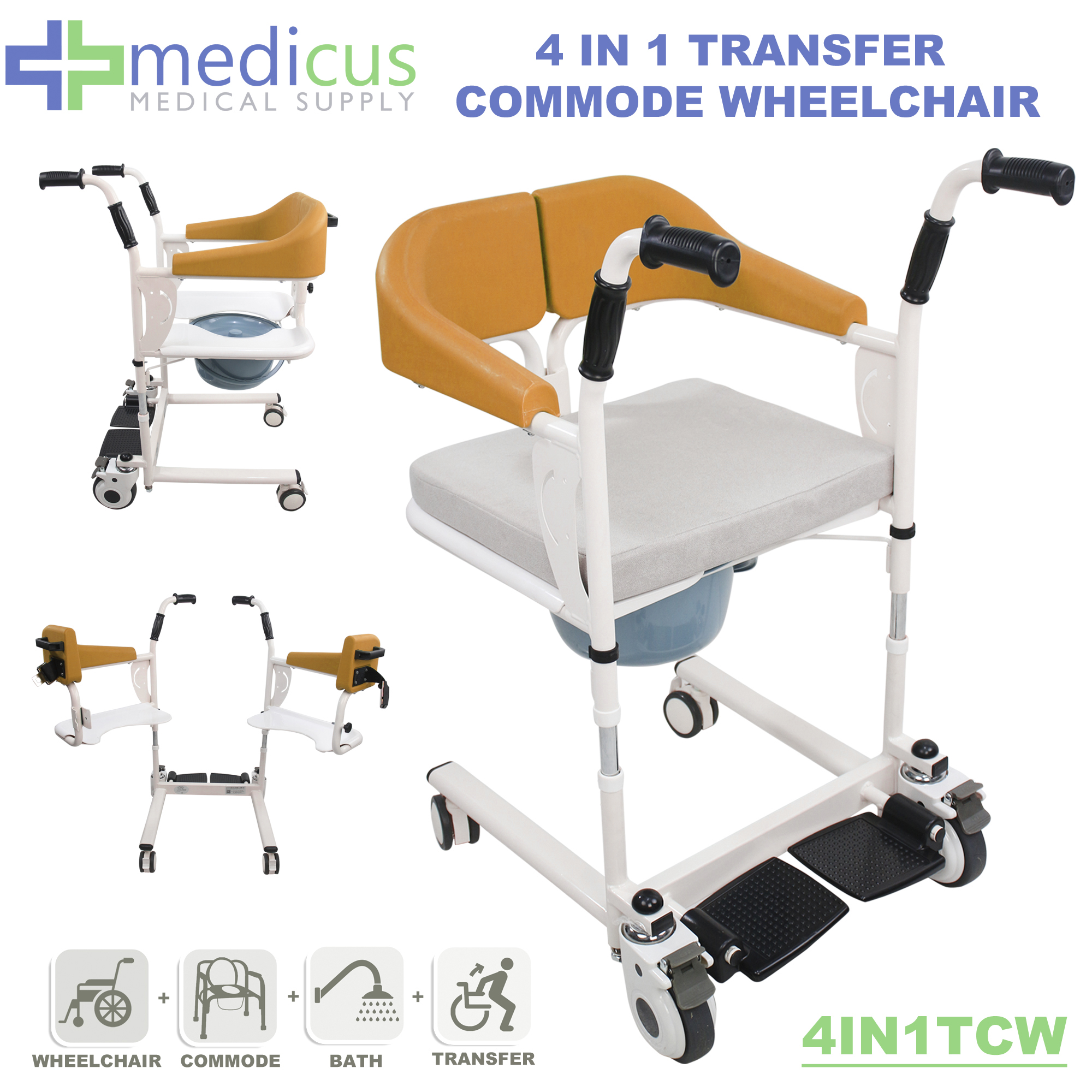 Medicus 4 in 1 Transfer Commode Wheelchair with Toilet Transfer Commode ...