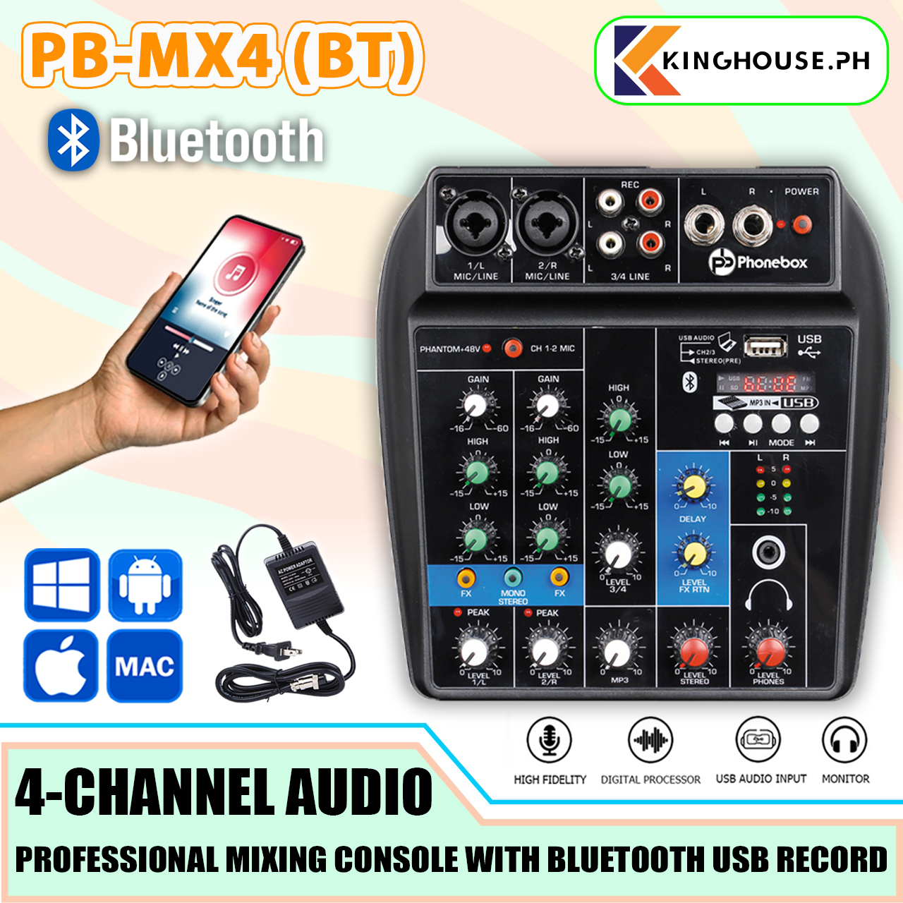 PHONEBOX PB-MX4 | PB-MGF4(BT) 4 CHANNEL MIXER Bluetooth / USB / MP3 Playback , Cellphone ...