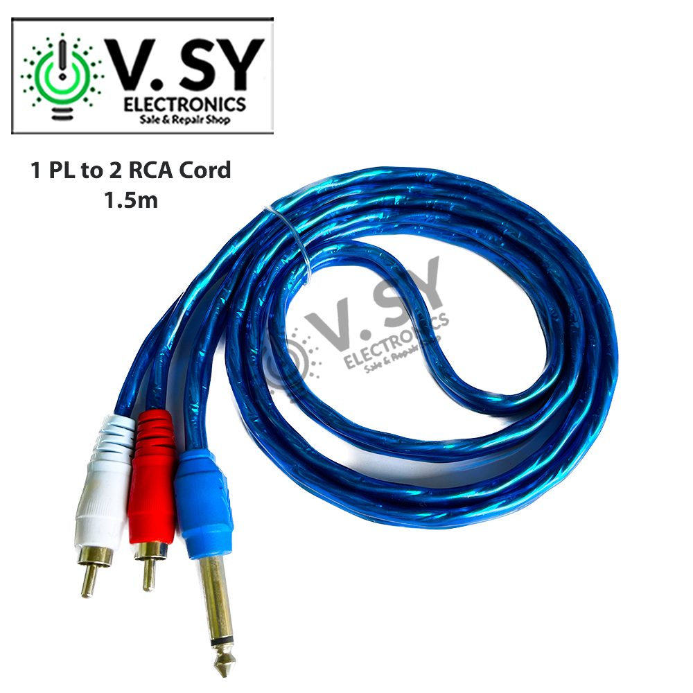 1 PL Mono to 2 RCA Plug Heavy Duty 1.5m / 3m PL 6.35mm Mono Plug to 2 ...