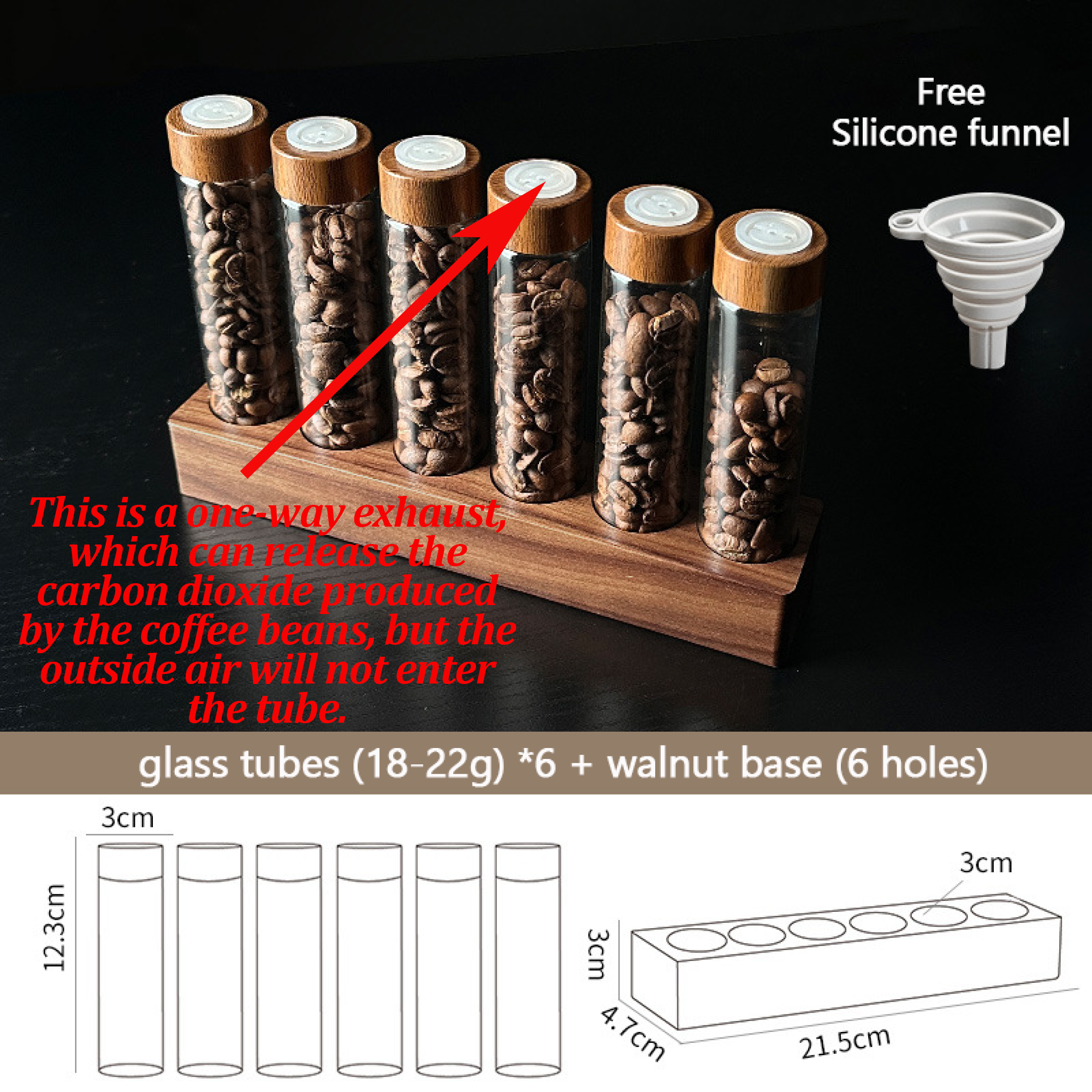 Coffee Bean Display Rack with 6 Sealed Tube Bottle Walnut Wood Sealed ...