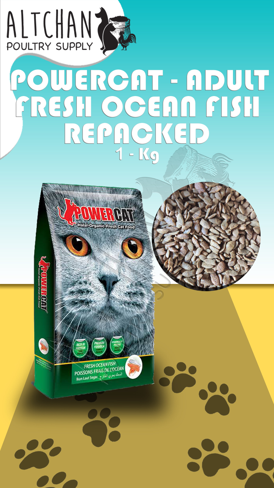Powercat ADULT CatFood - 1Kg Repacked (ORGANIC - FRESH OCEAN FISH) "FOR ...