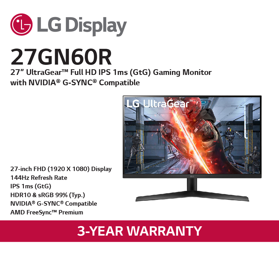 LG 27GN60R-B 27” UltraGear™ Full HD IPS 1ms (GtG) Gaming Monitor with ...