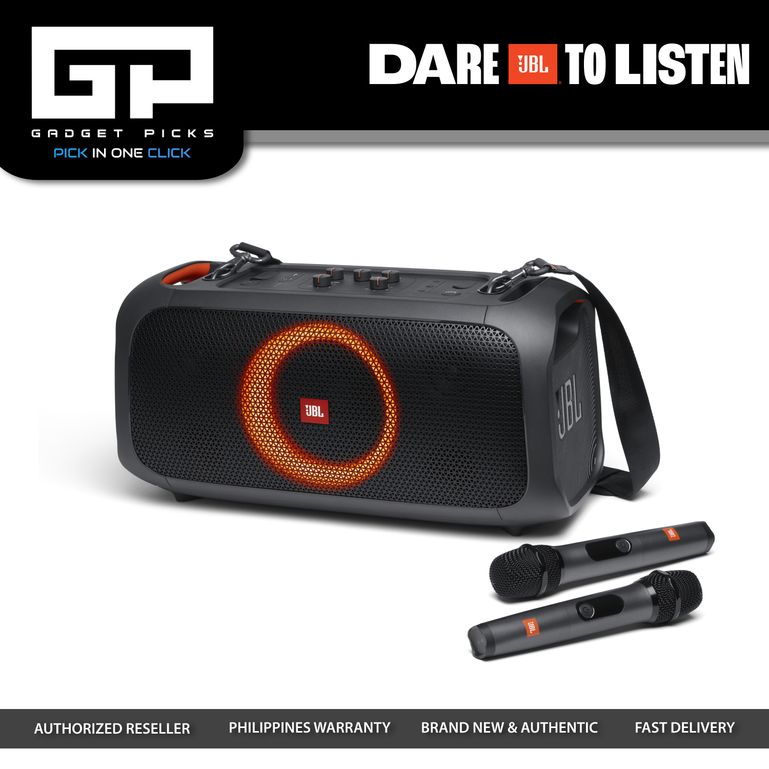 JBL Partybox OTG Karaoke Powerful Wireless Bluetooth Speaker with Strap and Two Microphones ...