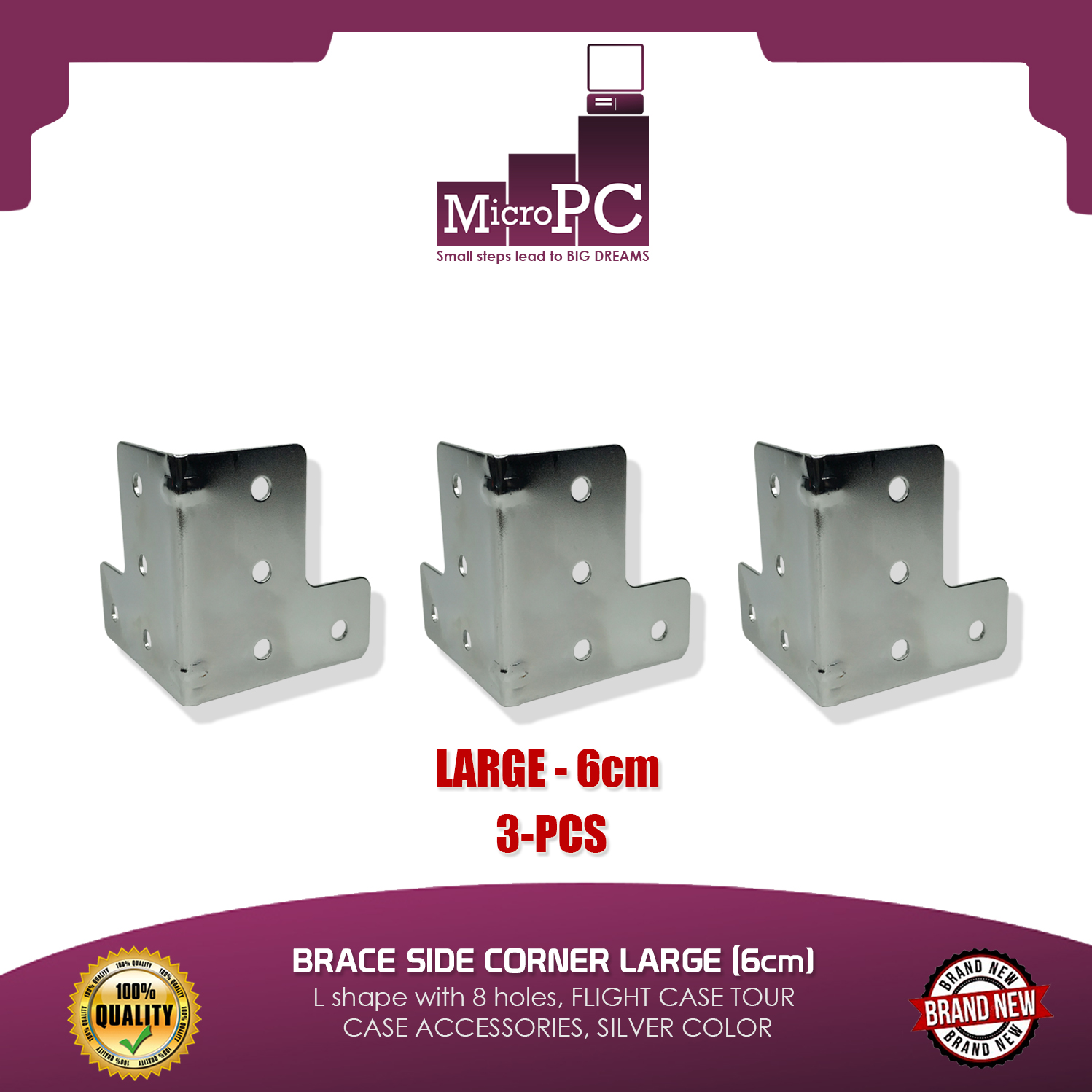 BRACE SIDE CORNER LARGE (6cm) L shape with 8 holes, FLIGHT CASE TOUR ...