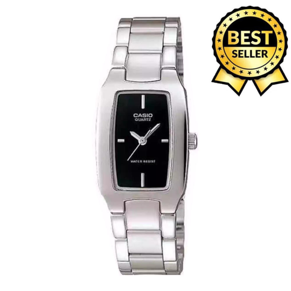 Casio Quartz Analog Classic Rectangle Black Dial Stainless Steel Watch ...