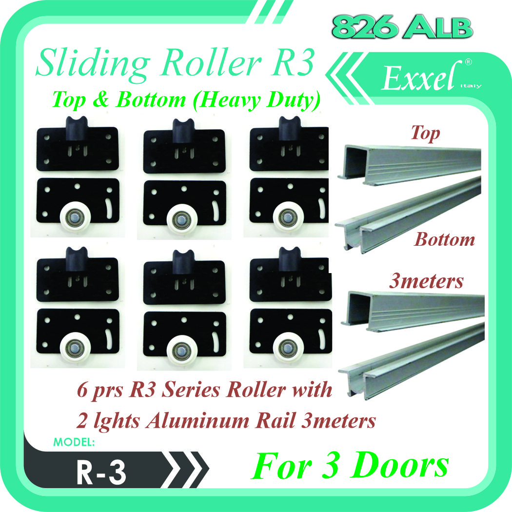 R3 Series (Set for 3 doors) 6 pairs Sliding Roller with 2 lengths ...