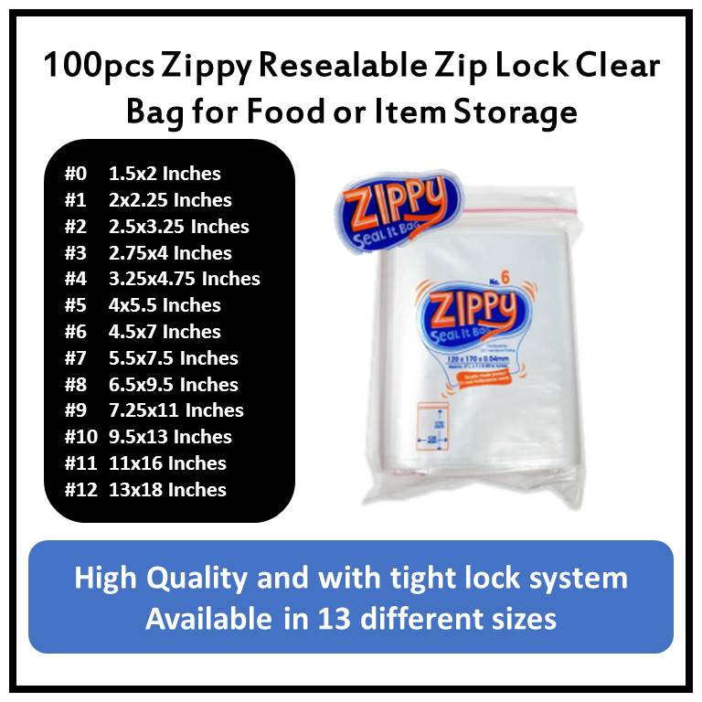 100pcs Zippy Resealable Zip and Lock Clear Bag for Food or Item Storage ...