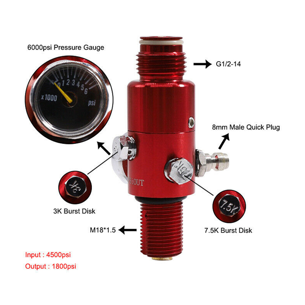 1PCS HPA Valve Tank Adapter 4500psi Pressure Air Tank Regulator Oxygen ...