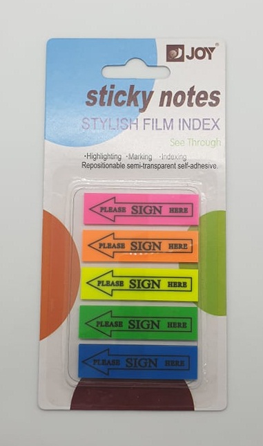 Joy Sticky Notes Sign Here Arrow Flag Sticky Note PET 5 in 1 Sold Per ...